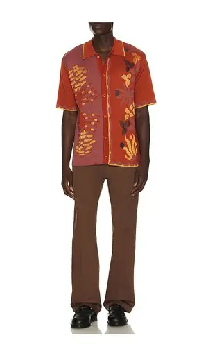 Scotch & Soda Knitted Jacquard Short Sleeve Shirt In . Also - Rust