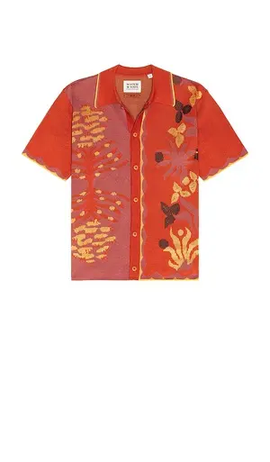 Scotch & Soda Knitted Jacquard Short Sleeve Shirt In . Also - Rust