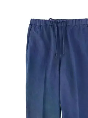 120% Lino Linen Drawstring Waist Trousers - Blue