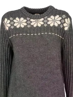 Yohji Yamamoto Floral Intarsia Ribbed Sleeve Sweater