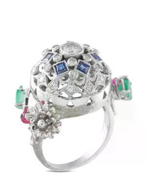 LB EXCLUSIVE Multi-stone Ring With Diamonds, Sapphires, Emeralds, And Rubies In 14k White Gold