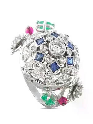 LB EXCLUSIVE Multi-stone Ring With Diamonds, Sapphires, Emeralds, And Rubies In 14k White Gold
