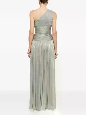 NISSA One-shoulder Plissé-effect Maxi Dress - Green