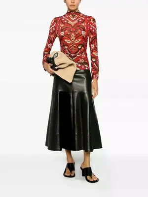 Farm Rio Geometric Print Ruched Long-sleeve Top - Red