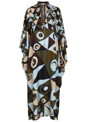 Emilio Pucci Printed Crystal-embellished Silk Maxi Kaftan Dress