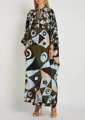 Emilio Pucci Printed Crystal-embellished Silk Maxi Kaftan Dress