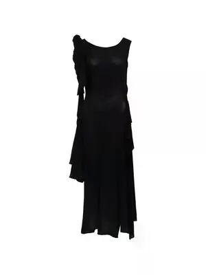 Yohji Yamamoto Cotton Jersey Draped Ruffled Dress - Black