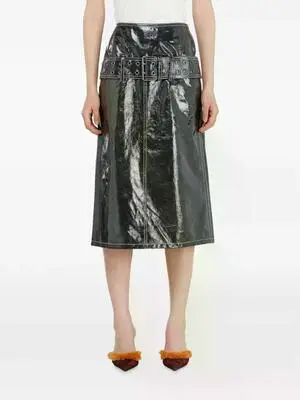 DIESEL® Belted Patent Leather Midi Skirt