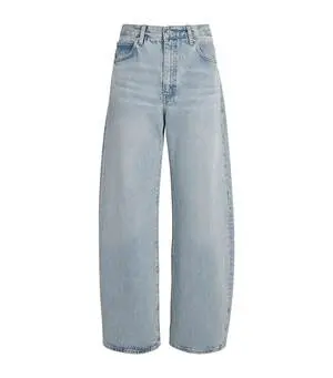 FRAME The Bow High-rise Barrel-leg Jeans - Blue
