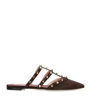Valentino Garavani Valentino Garavani Suede Rockstud Mules Brown