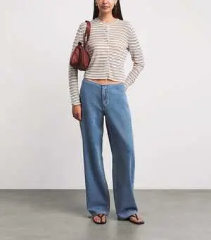 Still Here Drawstring Sport Wide-leg Jeans - Blue