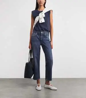 Rag & Bone Mica Bubble Hem Cropped Top - Blue