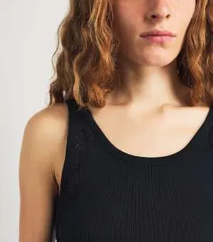 Sandro Lace-detail Ribbed Tank Top - Black