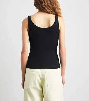 Sandro Lace-detail Ribbed Tank Top - Black