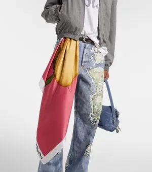 Acne Studios Floral Silk Satin Scarf - Pink