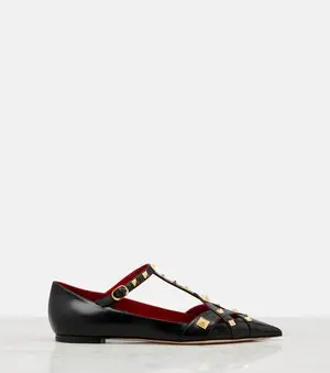 Valentino Garavani Studded Leather Mary Jane Flats - Black
