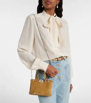 Valentino Garavani Rockstud Mini Suede Top-handle Bag - Brown