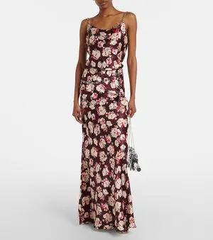 Rabanne Chain Detail Floral Silk Satin Top - Multicoloured