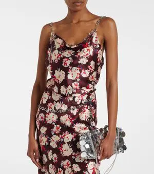 Rabanne Chain Detail Floral Silk Satin Top - Multicoloured