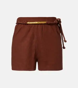 VIX PAULA HERMANNY Linen-blend Belted Shorts - Brown