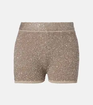 Brunello Cucinelli Sequined Ribbed-knit Cotton Shorts - Beige