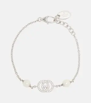 Gucci Interlocking G Embellished Chain Bracelet With Pearls And Crystals - Silver