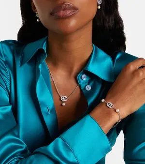 Gucci Interlocking G Embellished Chain Bracelet With Pearls And Crystals