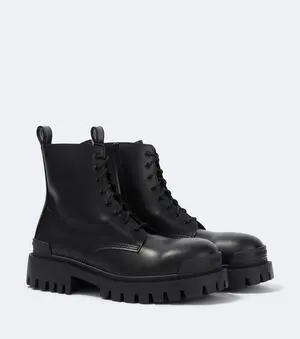 Balenciaga Combat Strike Leather Combat Boots - Black