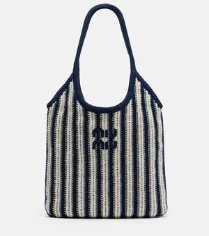 Miu Miu Ivy Medium Striped Crochet Shopper - Blue