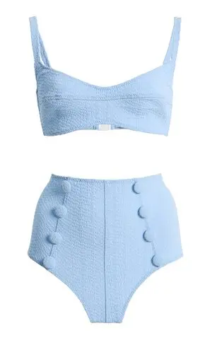 Lisa Marie Fernandez Seersucker Balconette High-waisted Bikini - Blue