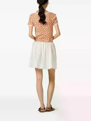 Miu Miu Cotton T-shirt With Floral Print And Trim - Neutrals