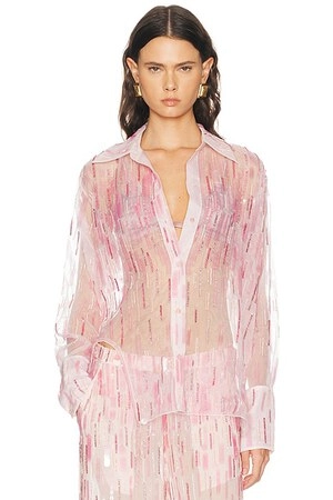 MAY MASHIAH MAY MASHIAH Emilia Embellished Sheer Shirt Peony