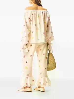 Sleeper Cha-cha Floral-print Ruffled Trousers