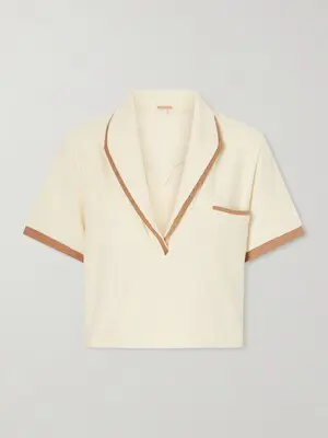 Johanna Ortiz Cropped Terry Shirt With Contrast Trim - Neutrals