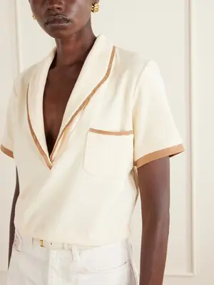 Johanna Ortiz Cropped Terry Shirt With Contrast Trim - Neutrals