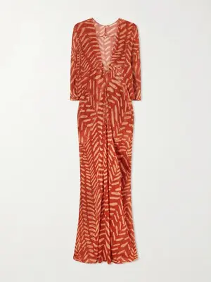 Johanna Ortiz Sensory Tapestry Printed Recycled Georgette Maxi Kaftan - Red
