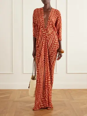 Johanna Ortiz Sensory Tapestry Printed Recycled Georgette Maxi Kaftan - Red