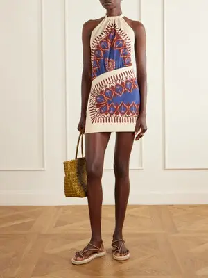 Johanna Ortiz Halterneck Printed Cotton-voile Mini Dress
