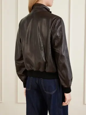 Nour Hammour Rios Ribbed Leather Bomber Jacket - Brown