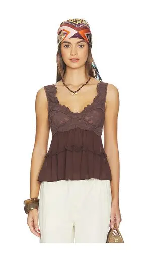 Free People Lace Trimmed Tank - Brown