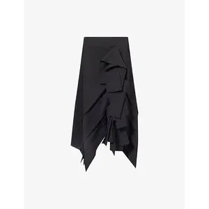 Bottega Veneta Wool Asymmetric Midi Skirt - Double Black