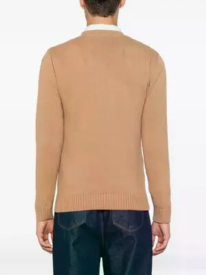 KA WA KEY V-neck Bird Print Diamond Cable Knit Sweater