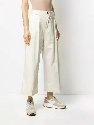 Woolrich Off-white Cotton Blend Cropped Palazzo Trousers