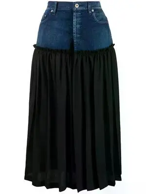 Y’s Pleated Panel Denim Midi Skirt - Blue