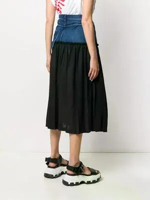 Y’s Pleated Panel Denim Skirt