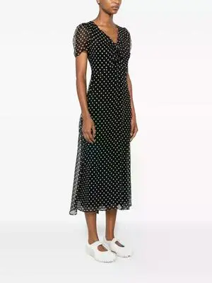 N°21 Polka Dot Silk Midi Dress - Black