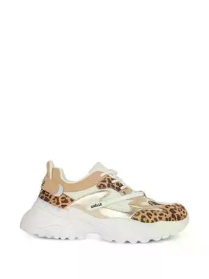 GAELLE PARIS Leopard Panel Lace-up Sneakers - Neutrals