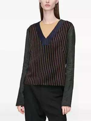 MAISON MARGIELA Patchwork Pinstripe V-neck Top