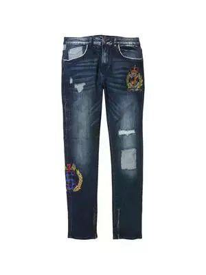 STAPLE Distressed Crest-embroidered Jeans