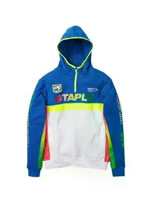 STAPLE Logo-print Colour-block Hoodie - Blue
